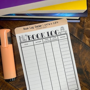 Book Log Sticker | 4.4"w X 5.9"h | Log Title, Author, Date Started ...