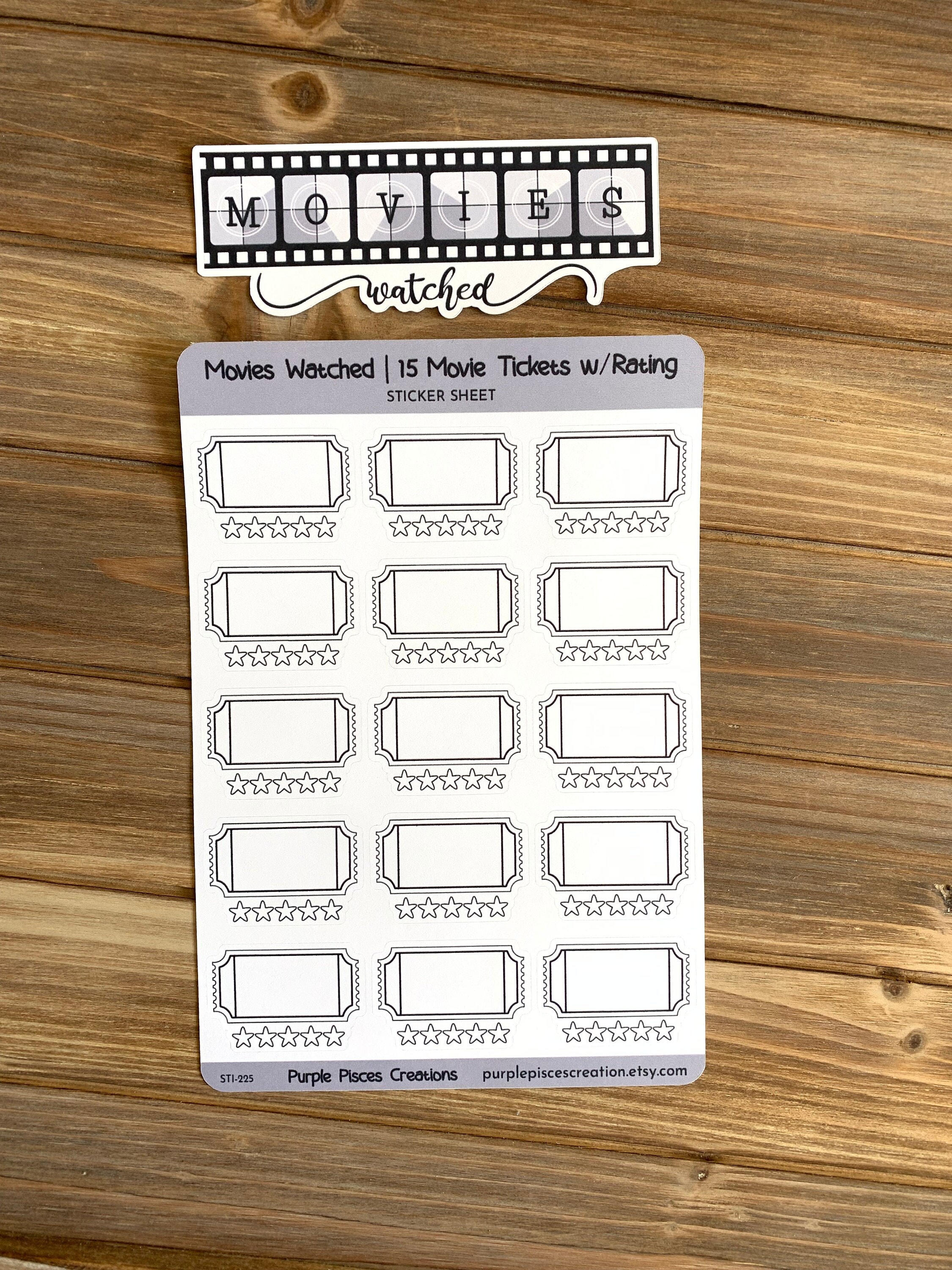 Movies Watched Sticker Sheet Set | 15 Movie Tickets W/rating Stars ...