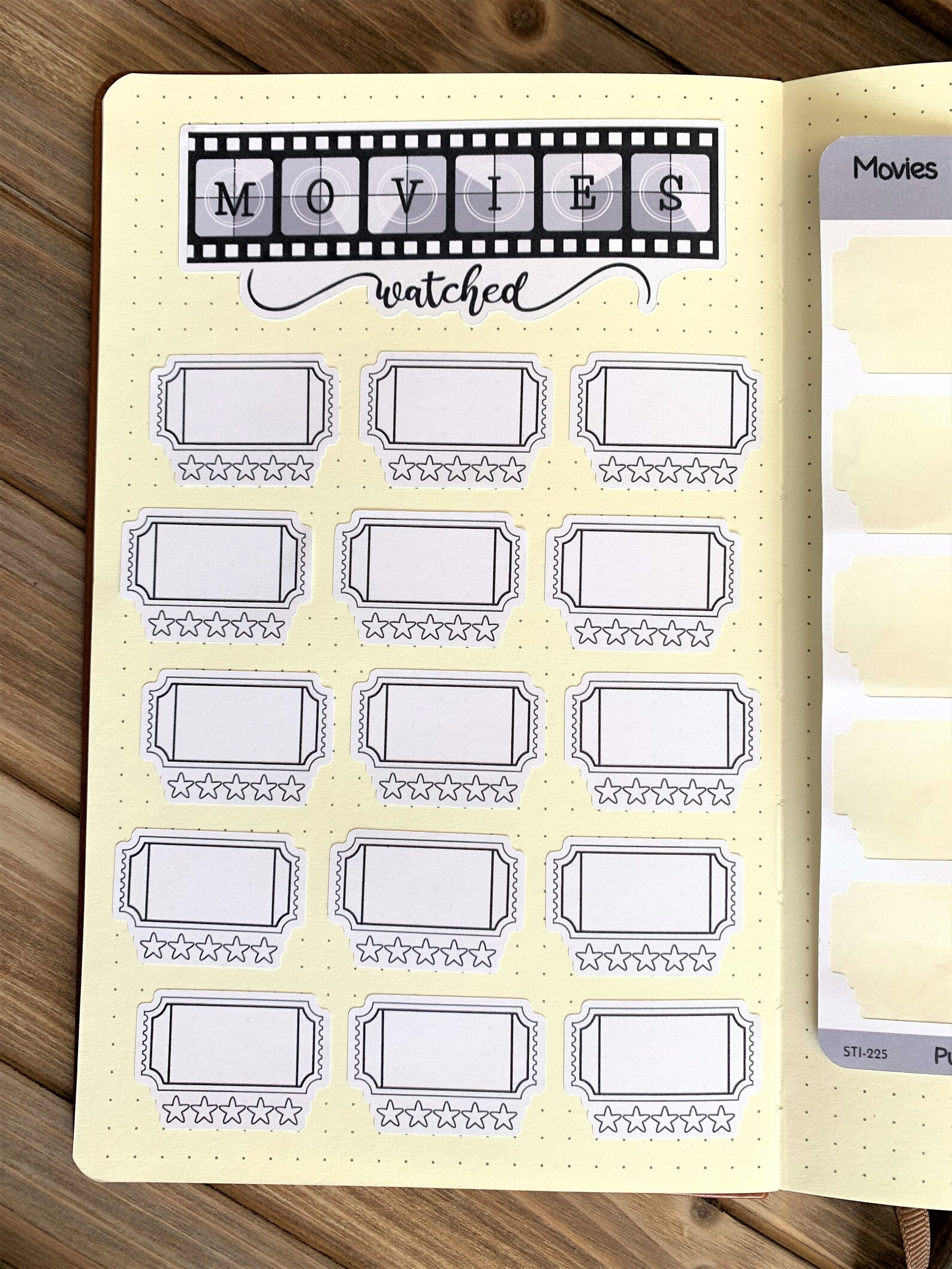 Movies Watched Sticker Sheet Set | 15 Movie Tickets W/rating Stars ...