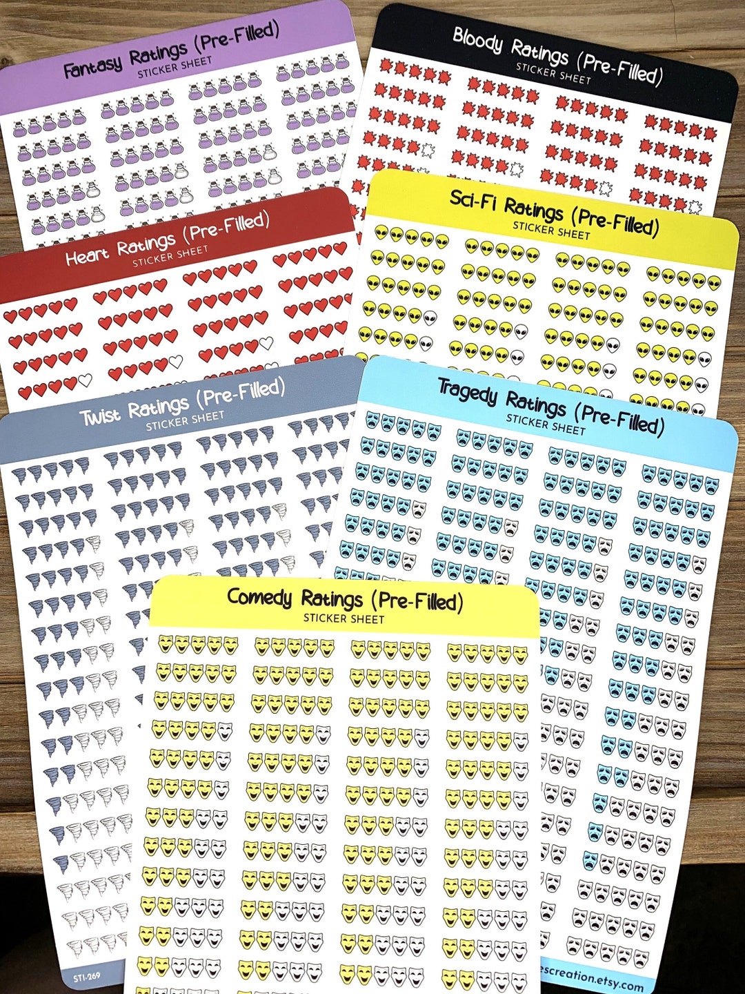 Unique Genre-themed Pre-filled Rating Stickers | Choose Aliens, Hearts ...
