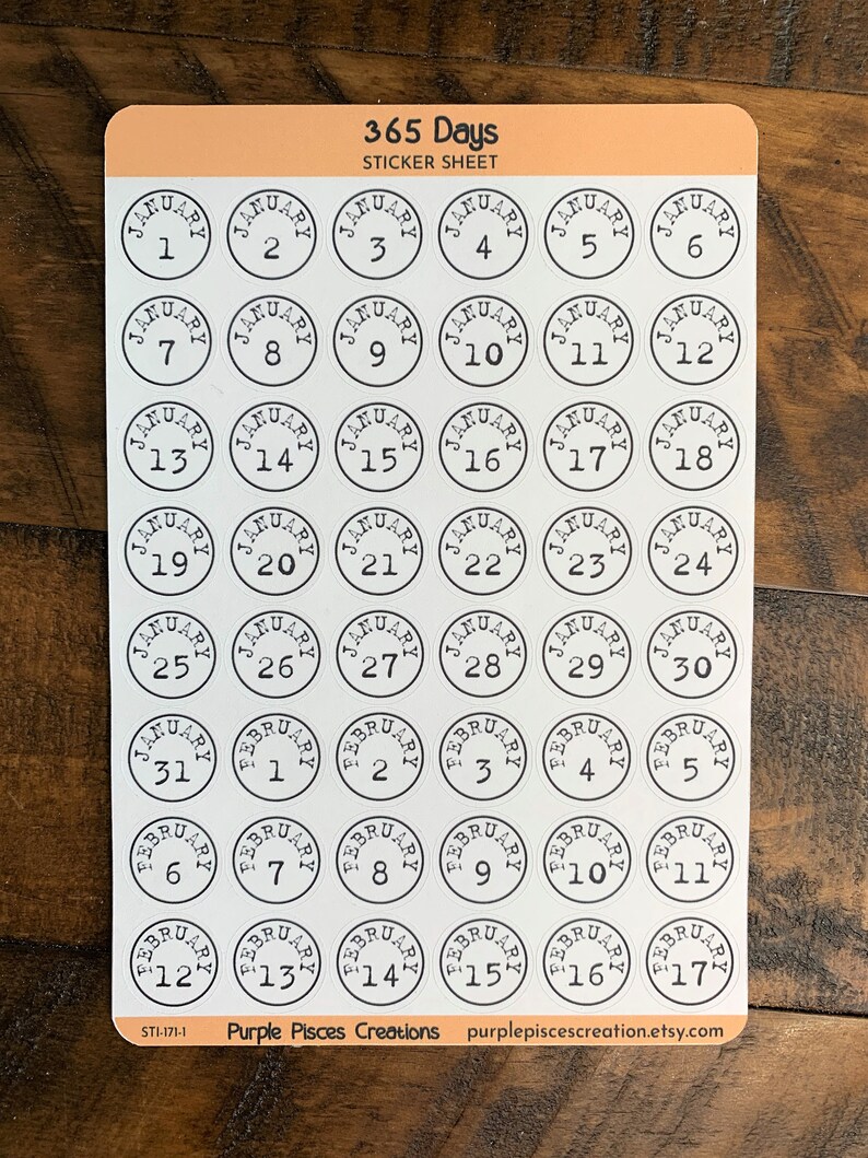 365 Days Circle Stickers With Old Type or Stamp Style Font - Etsy