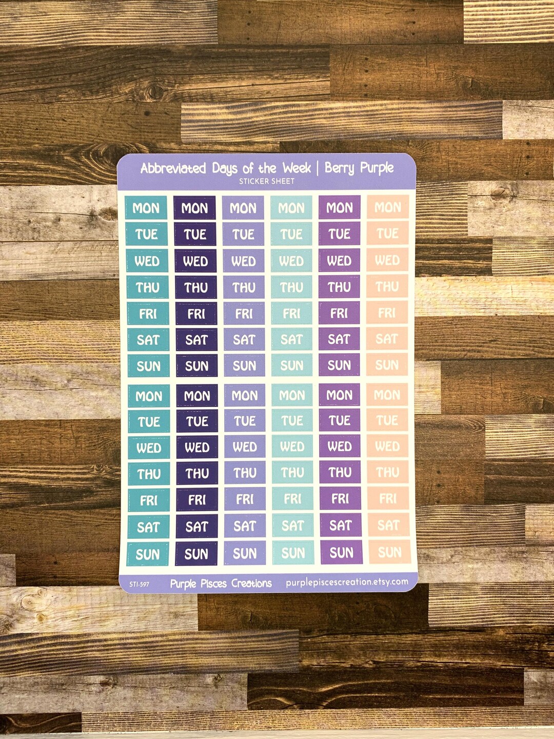 Abbreviated Days of the Week Sticker Sheet | Berry Purple Color Palette ...