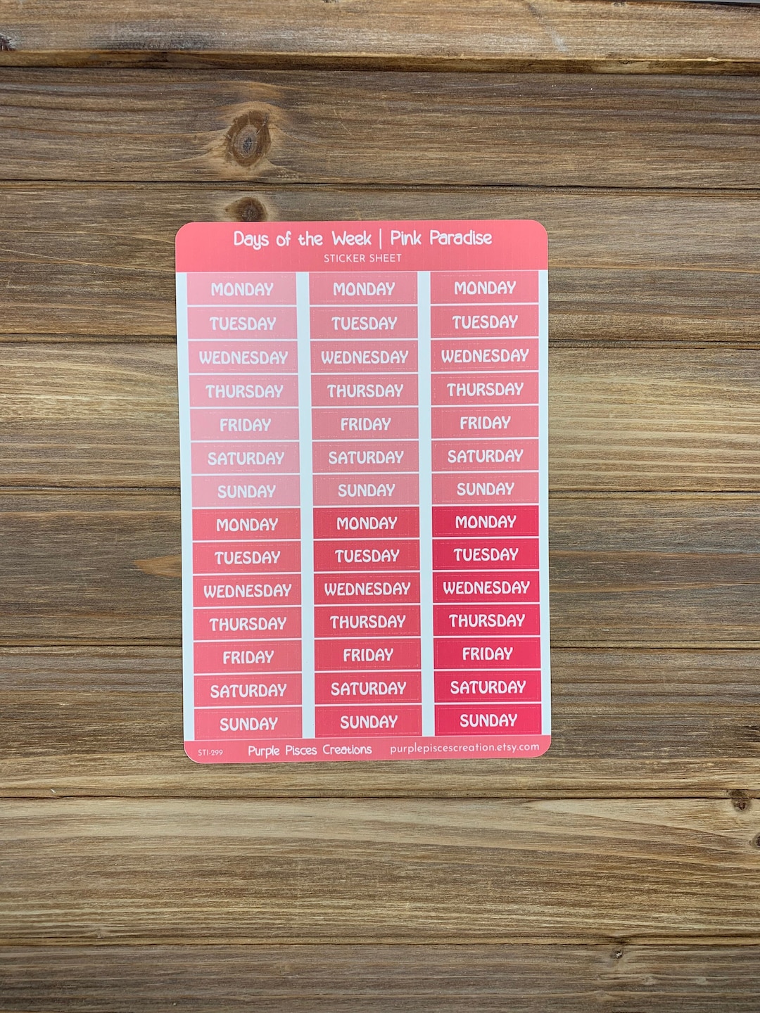 Days of the Week Sticker Sheet | Pink Paradise Color Palette | 6 Weeks ...