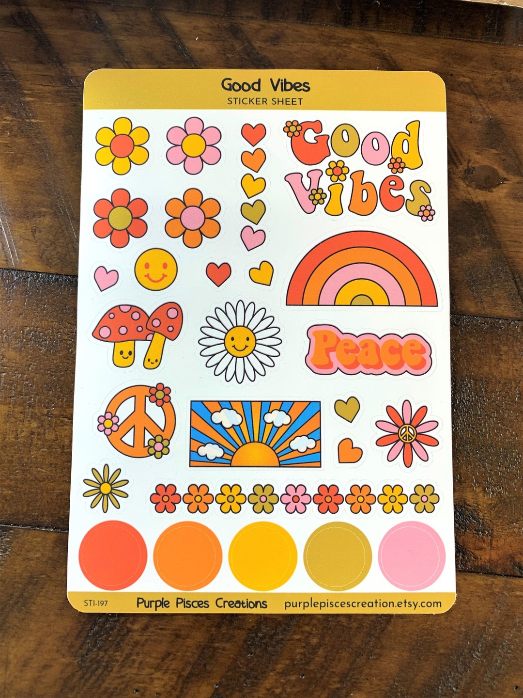Good Vibes Sticker Sheet | Retro Themed Decorative Sticker Sheet for ...