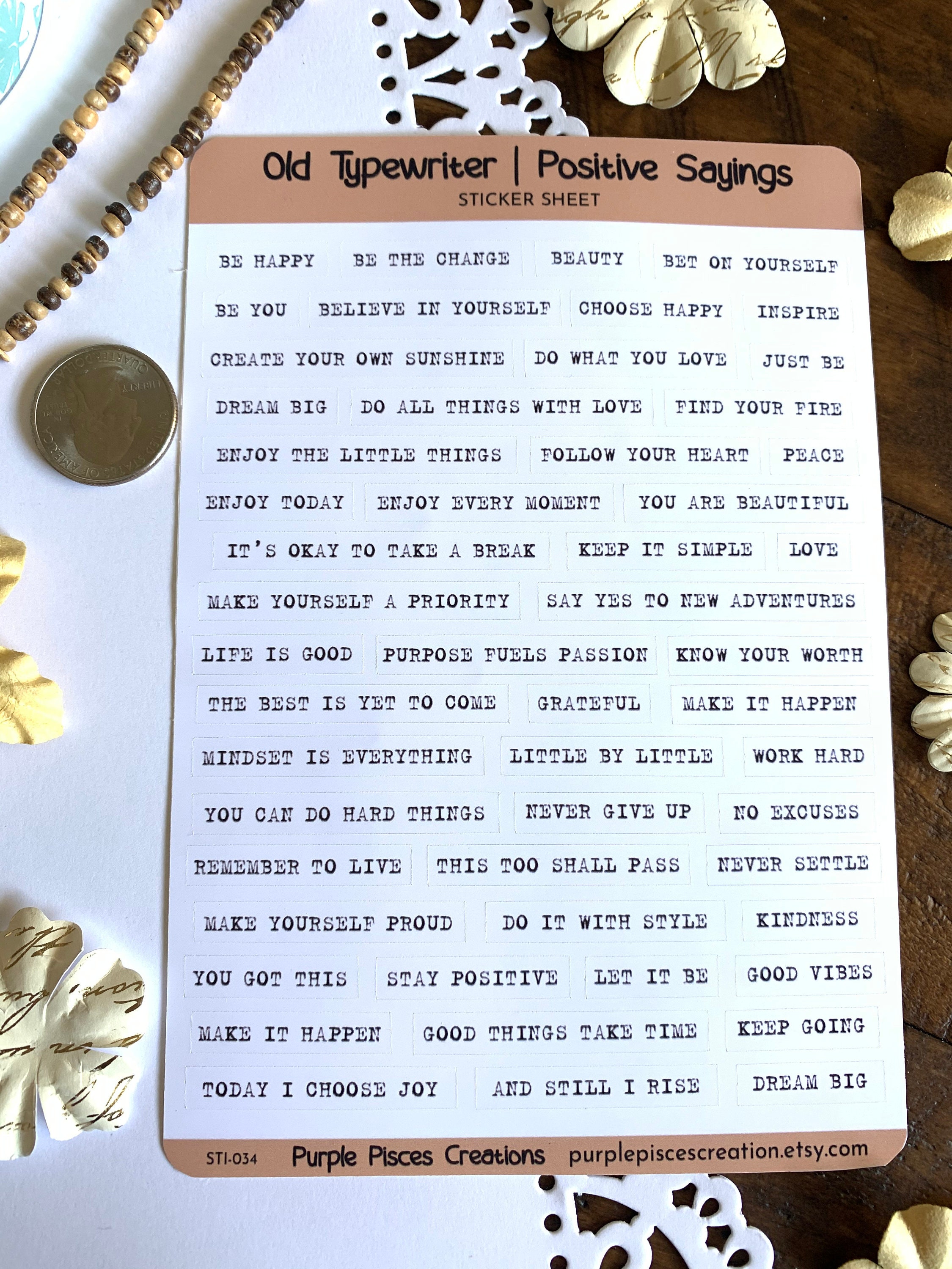 Old Typewriter 53 Positive Sayings Sticker Sheet Each - Etsy