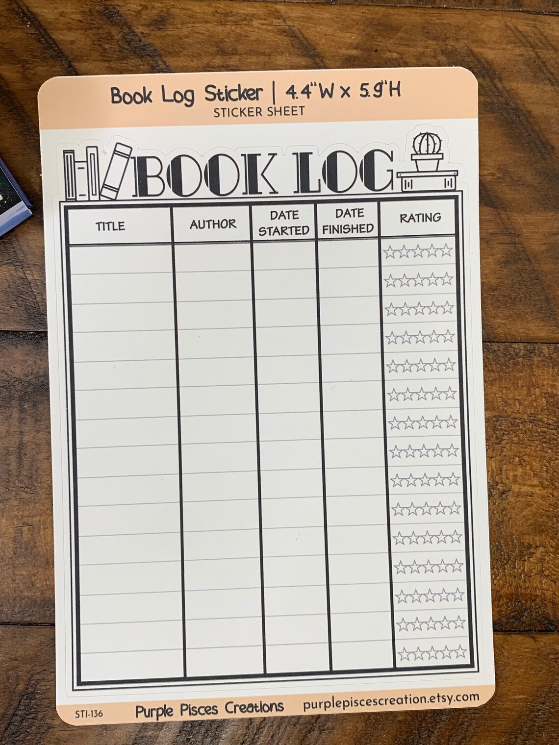 Book Log Sticker 4.4w X 5.9h Log Title - Etsy