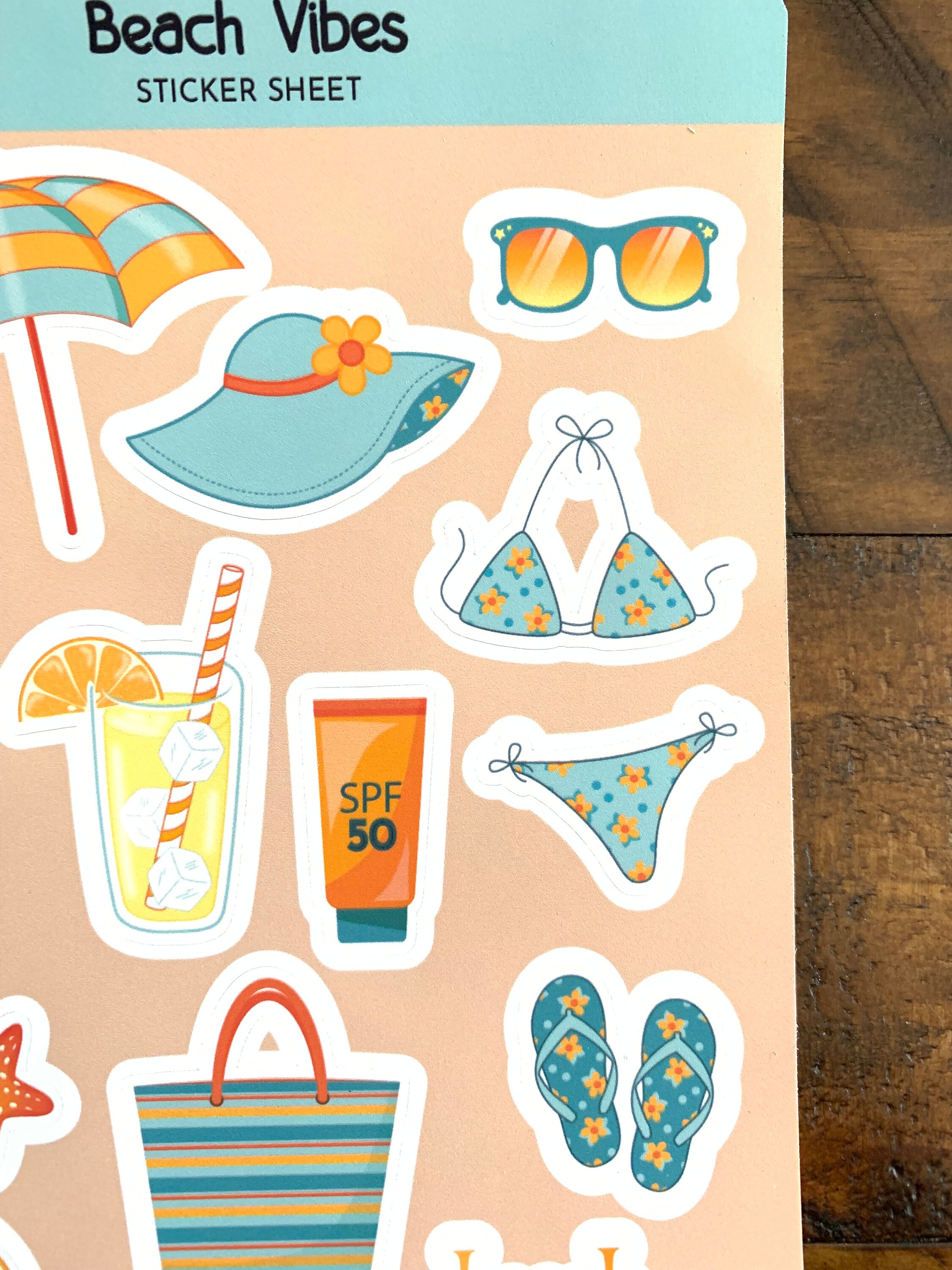 Beach Vibes Sticker Sheet | Beach Themed Decorative Sticker Sheet for ...