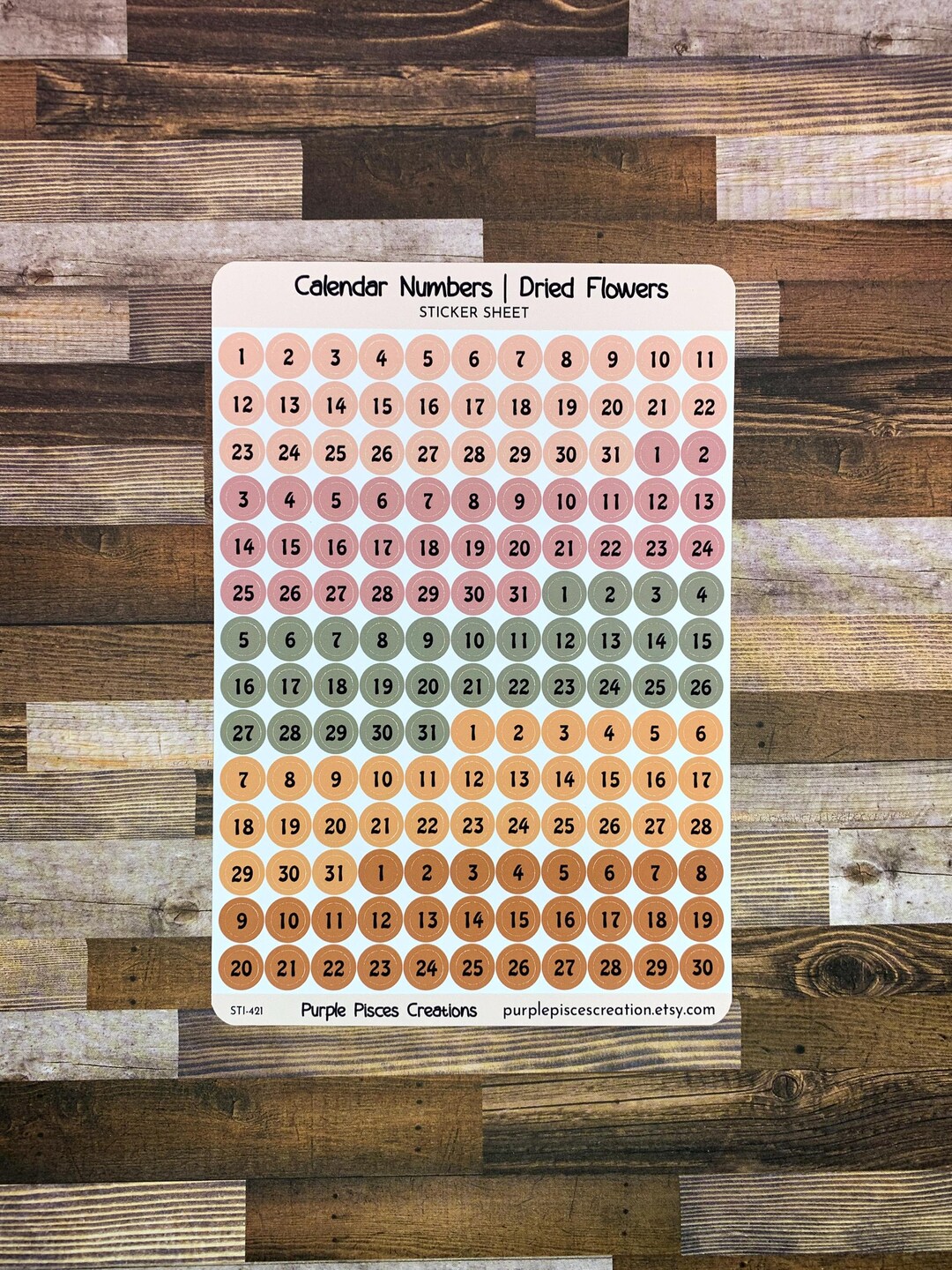Calendar Numbers Sticker Sheet | Dried Flowers Color Palette | Each ...