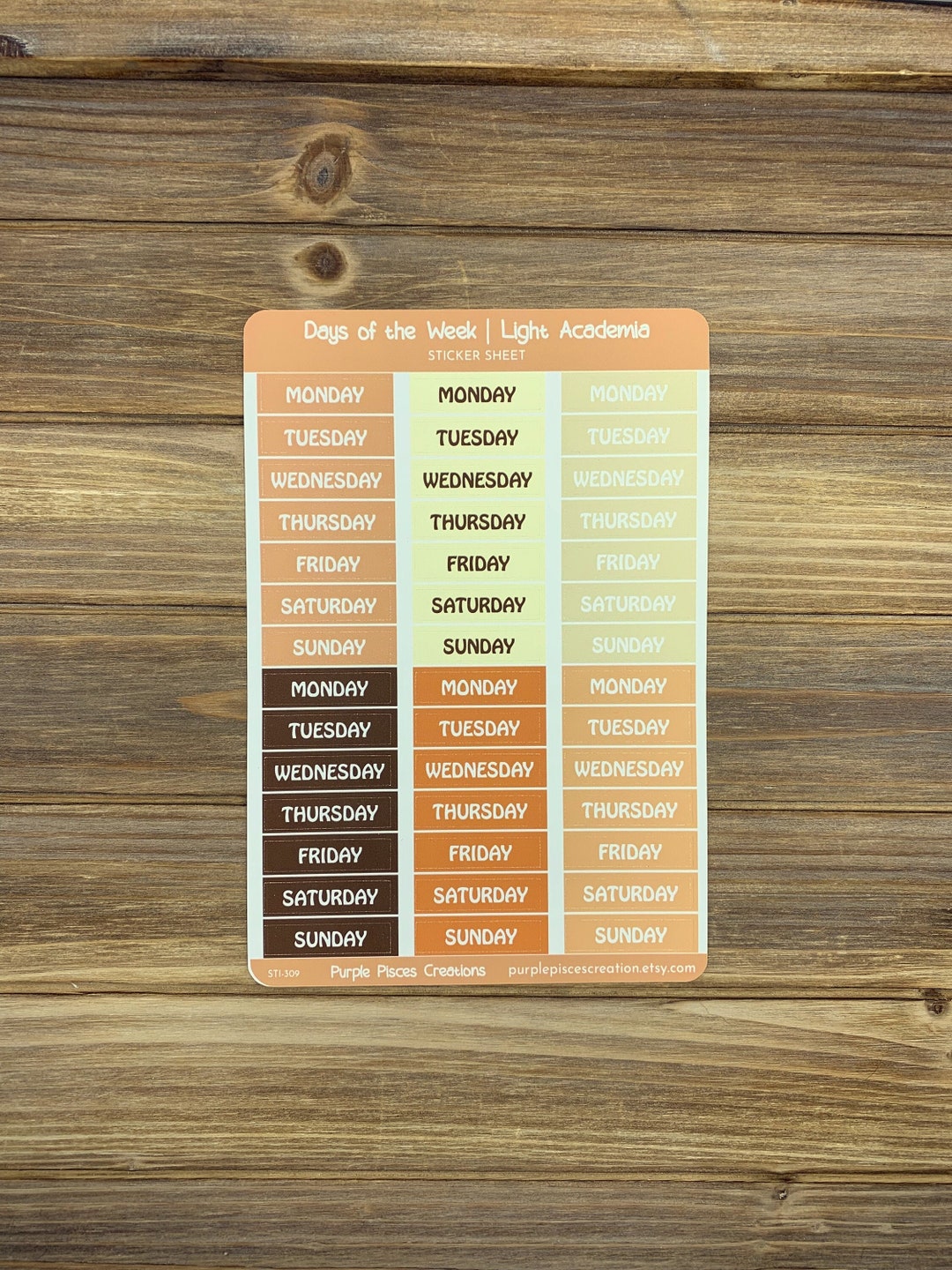 Days of the Week Sticker Sheet Light Academia Color Palette 6 Weeks ...