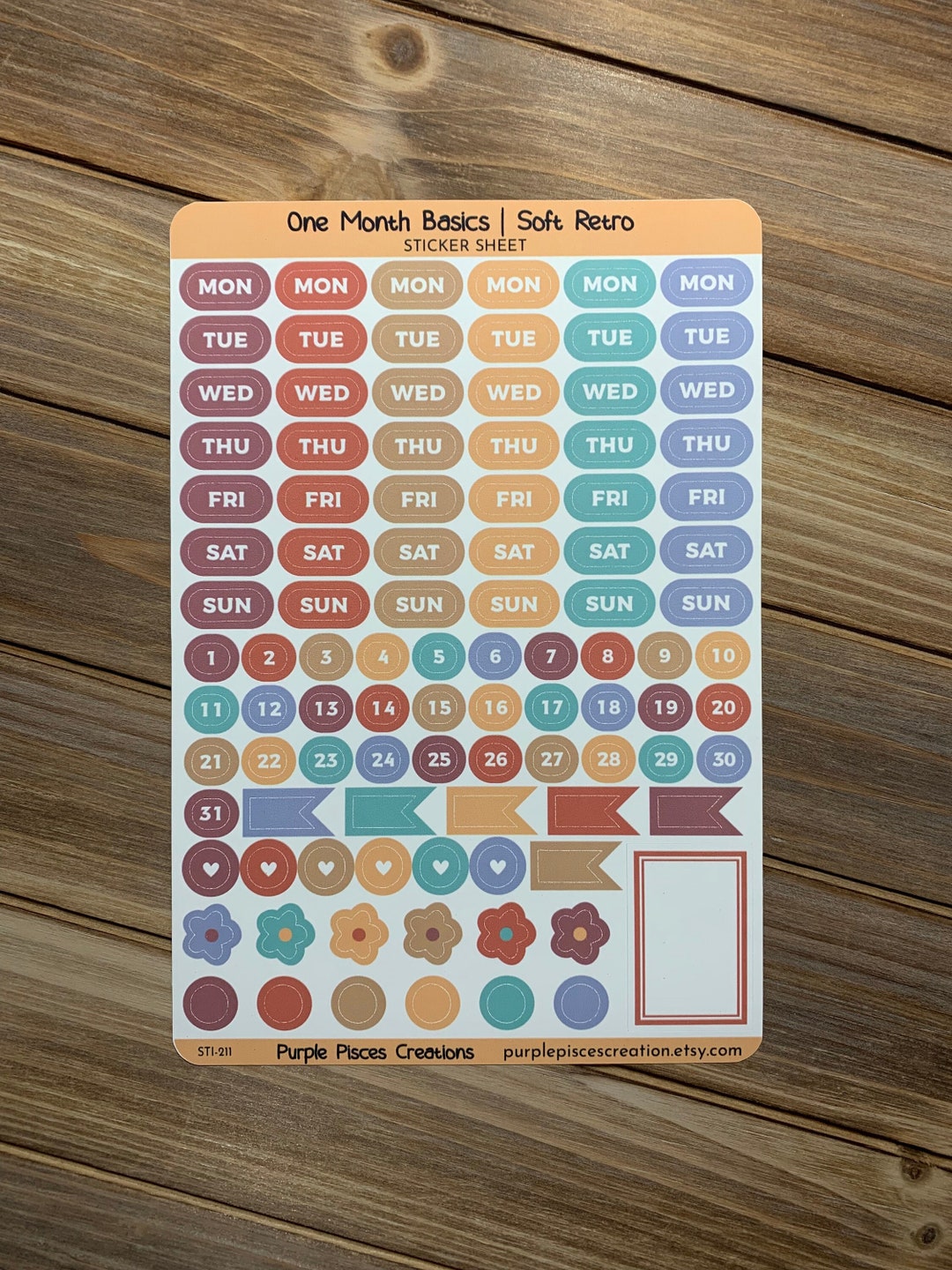 One Month Basics - Soft Retro Sticker Sheet | 6 Sets of MON-SUN & 1-31 ...