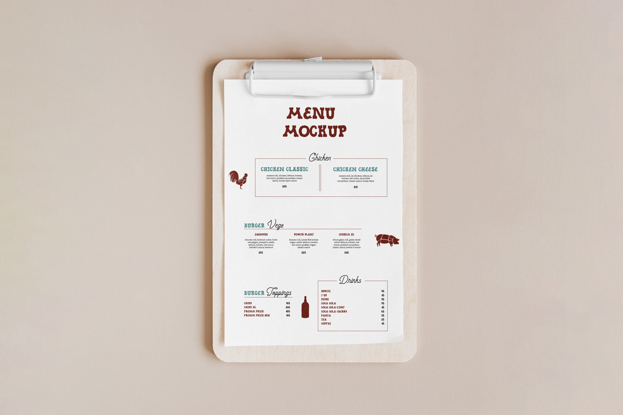 Clipboard Menu Mockup Restaurant Menu Mockup Menu Mockup | Etsy