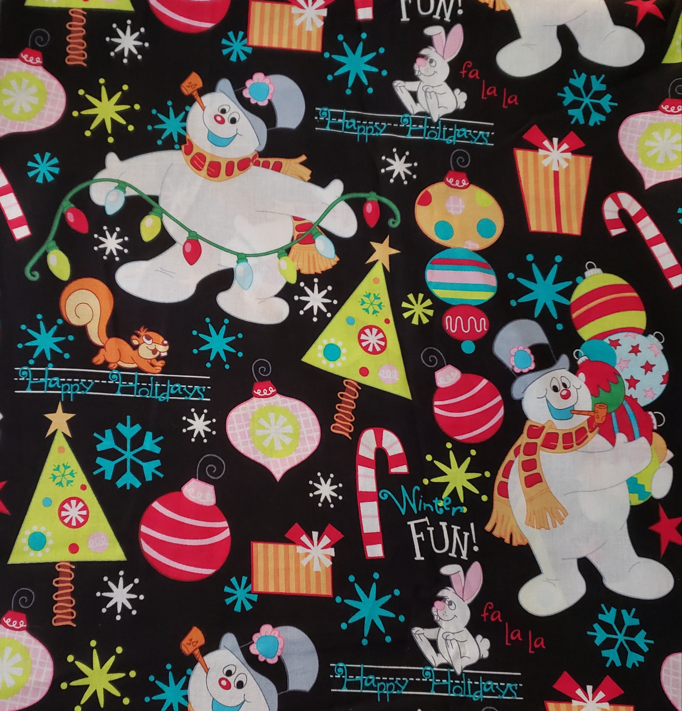 Frosty the Snowman Vintage OOP Cotton Fabric / Happy Holidays Santa ...