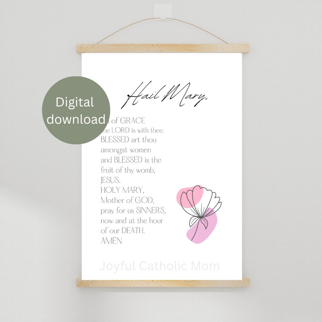 Hail Mary Prayer Print, Hail Mary Printable, Scripture Wall Art ...