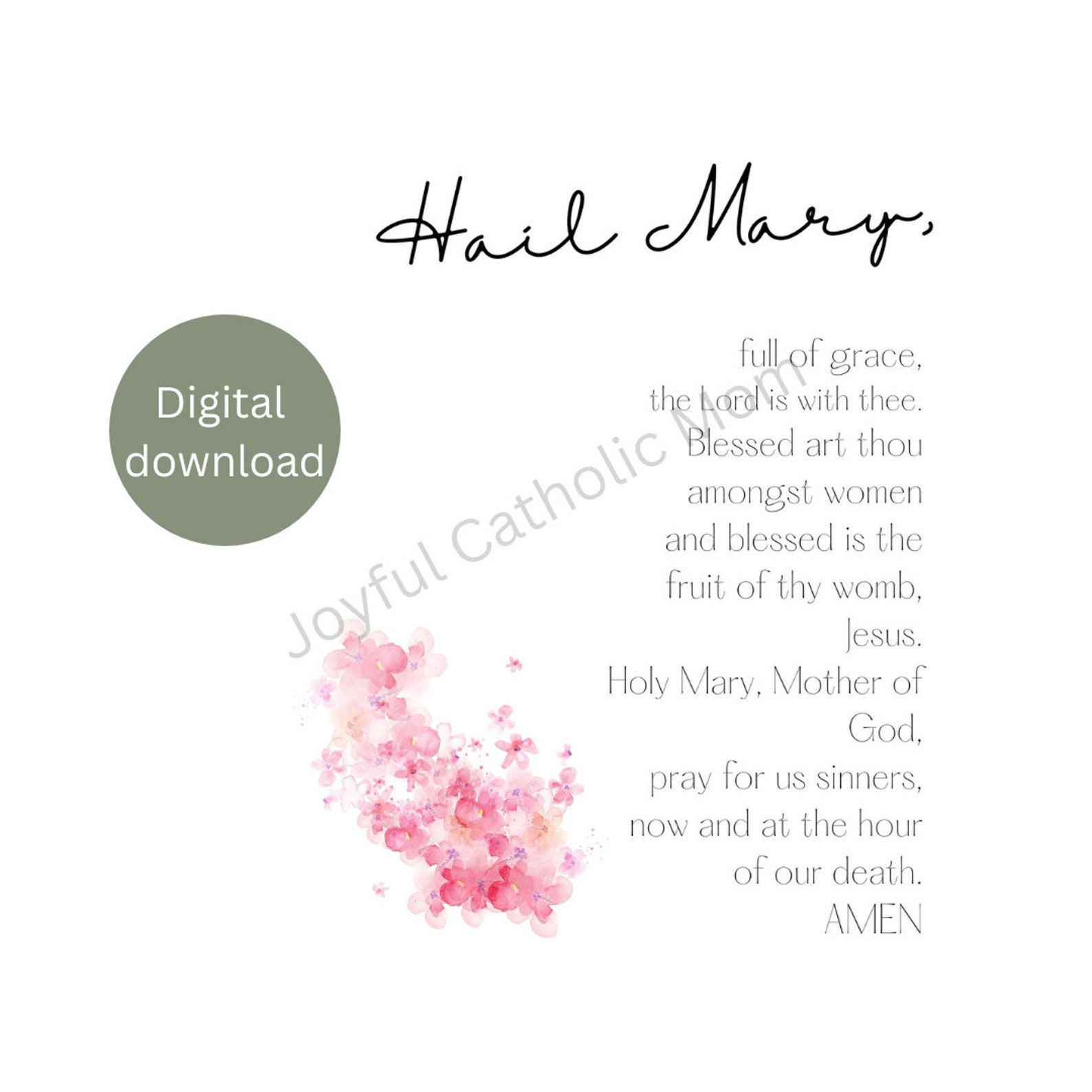 Hail Mary Prayer Print, Hail Mary Printable, Scripture Wall Art ...