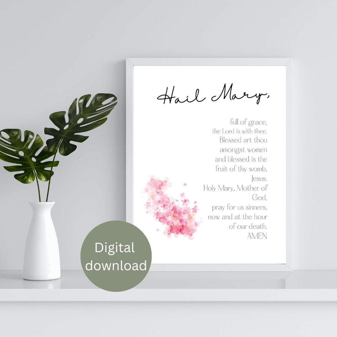 Hail Mary Prayer Print, Hail Mary Printable, Scripture Wall Art ...