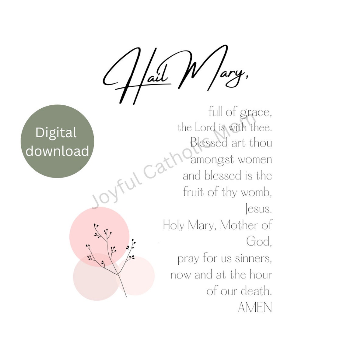 Hail Mary Prayer Print Hail Mary Printable Scripture Wall Art Digital ...