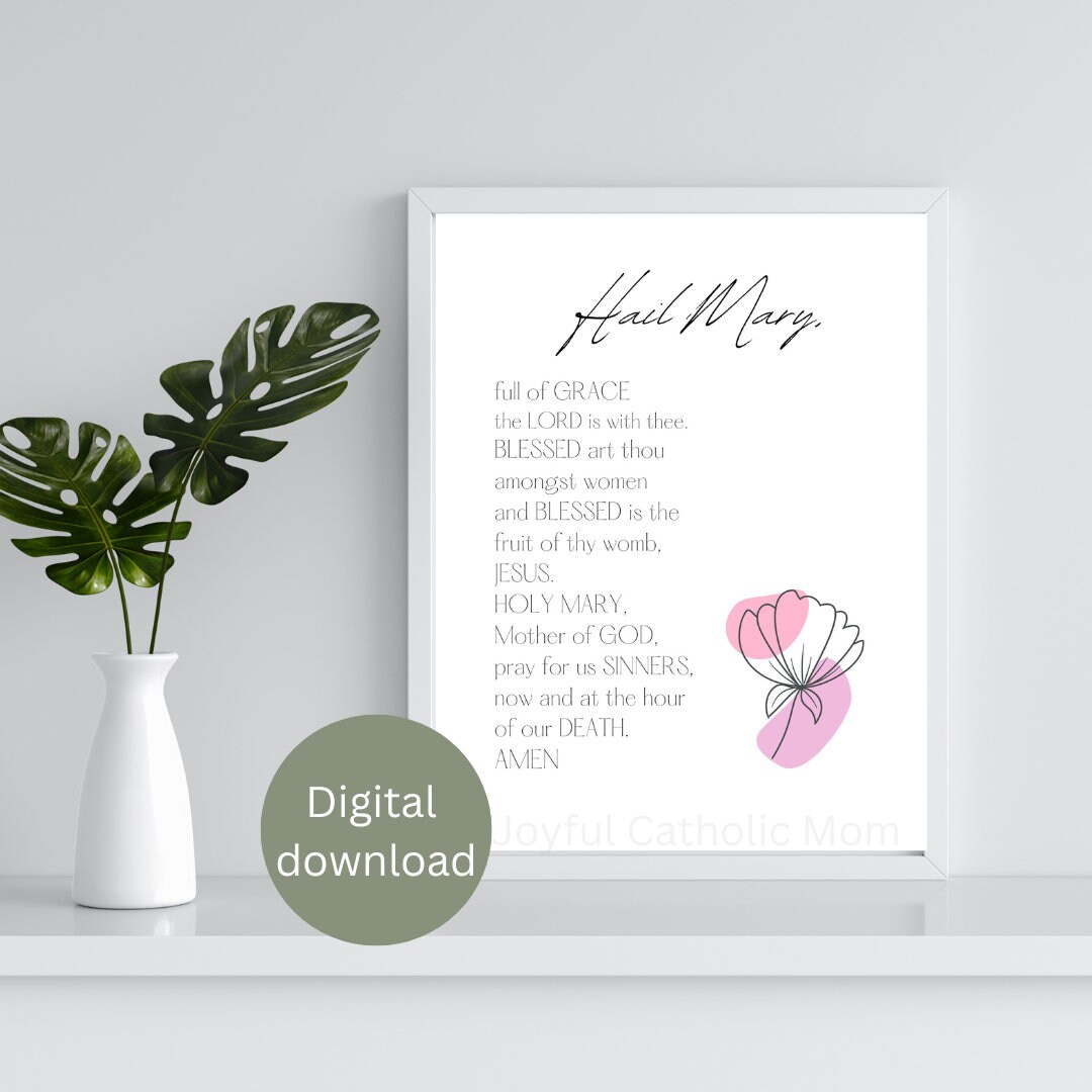 Hail Mary Prayer Print, Hail Mary Printable, Scripture Wall Art ...