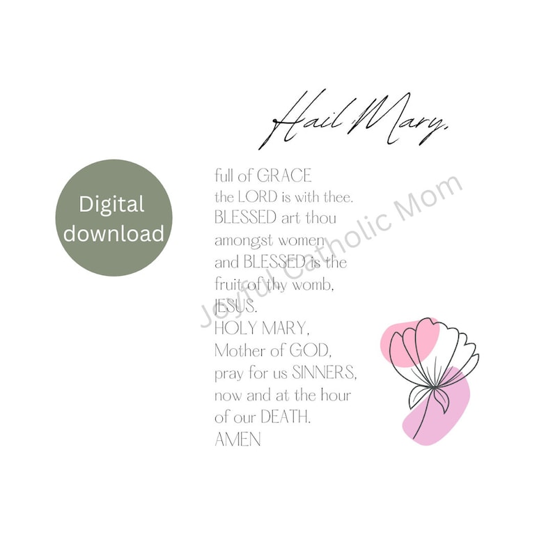 Hail Mary Prayer Print, Hail Mary Printable, Scripture Wall Art ...