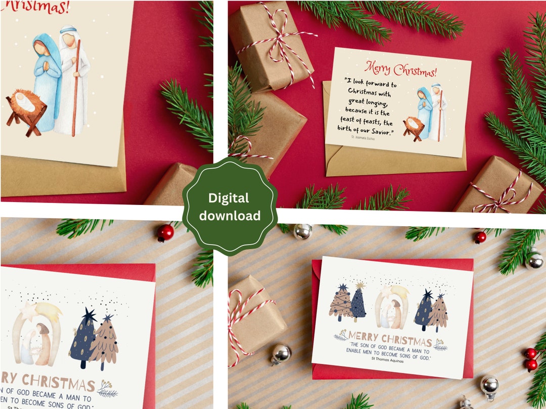 Christian Christmas Card Set, Printable Christmas Card Bundle, Set of 3 ...
