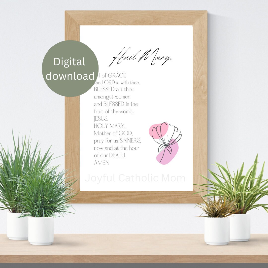 Hail Mary Prayer Print, Hail Mary Printable, Scripture Wall Art ...
