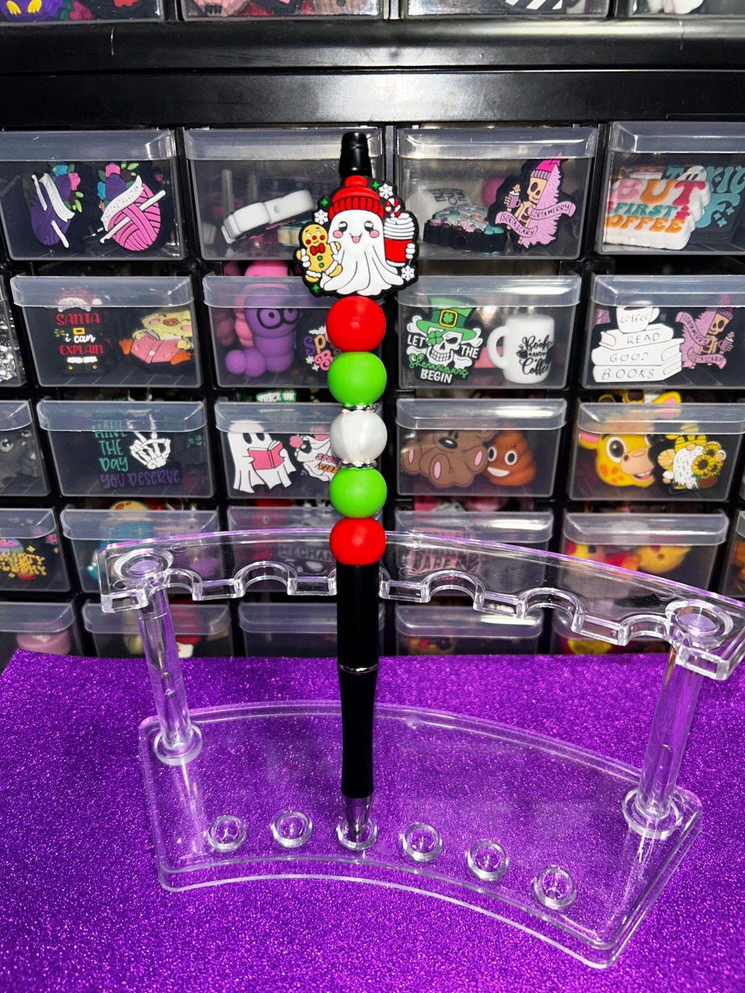 Custom Extra Long Silicone Beaded Pen, Focal Beads, Character Pens ...