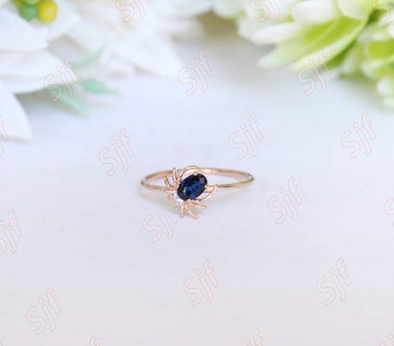 Blue Sapphire Ring Antique Spider Gold Ring for Birthday | Etsy