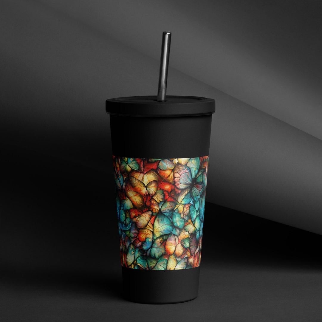 Insulated Tumbler With a Straw Gothic Design Black Butterfly ...