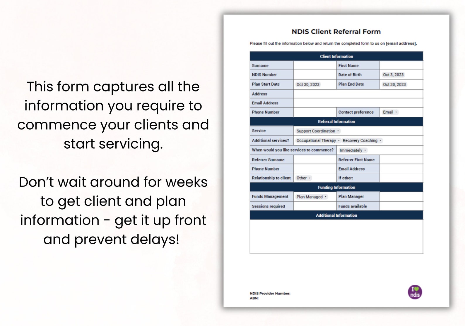 NDIS Client Referral Form, NDIS Intake, Disability Service Provider ...