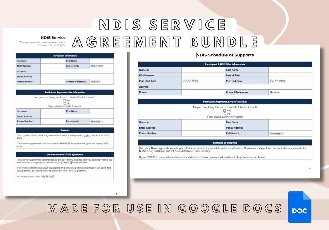 NDIS Service Agreement Template, Schedule of Supports, NDIS Client ...