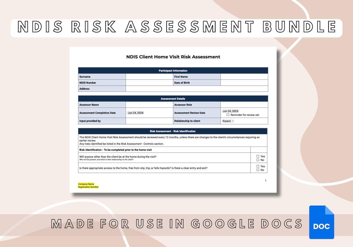 NDIS Client Risk Assessment Template, Home Risk Assessment, Disability ...