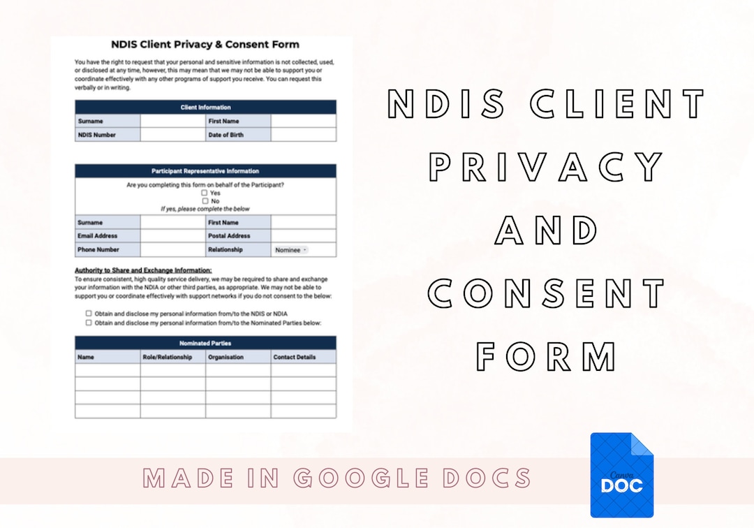 NDIS Privacy Form, NDIS Consent Form, Disability Service Provider, Sole ...