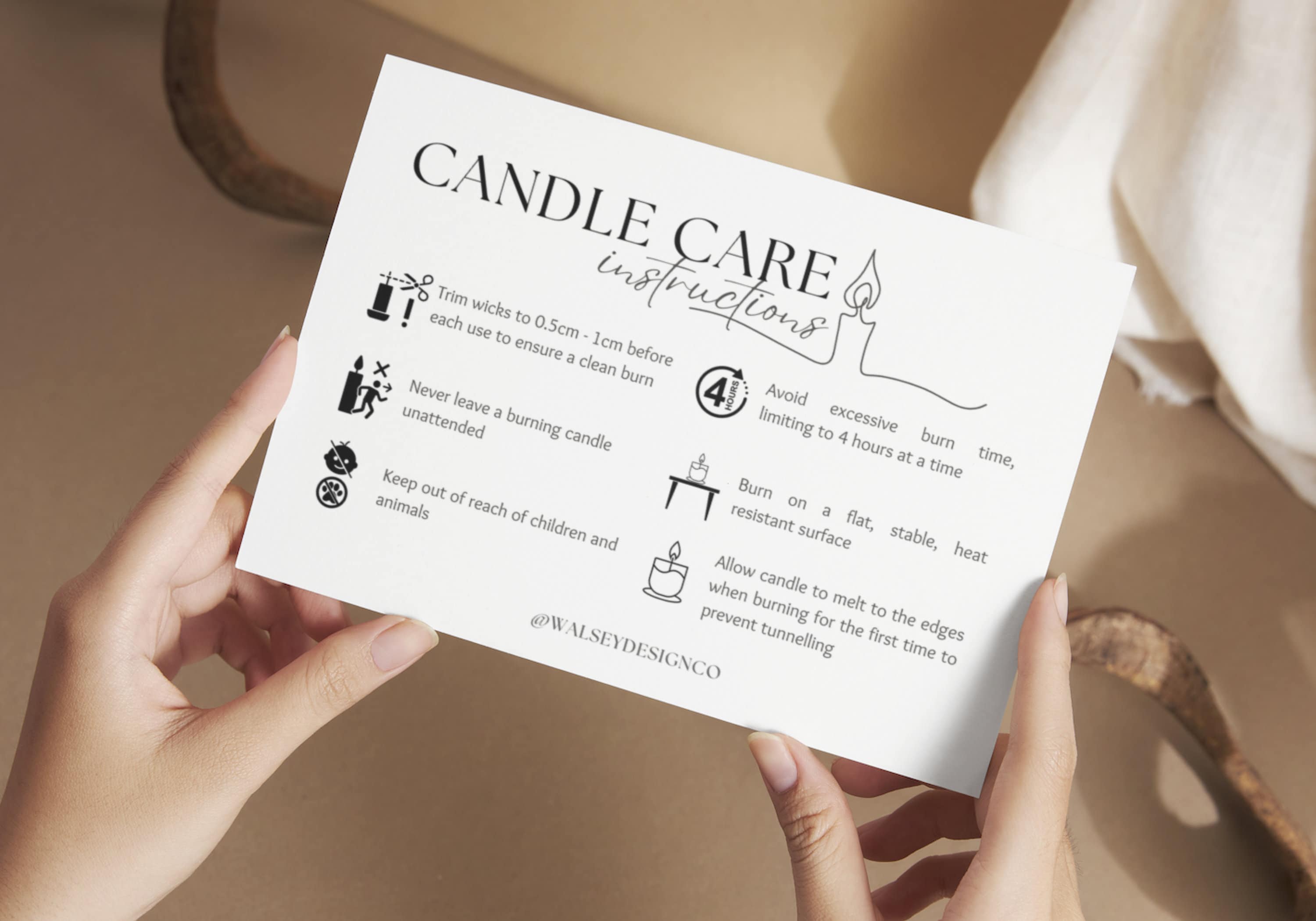 Candle Care Card Template, Printable Candle Care Instructions Design ...
