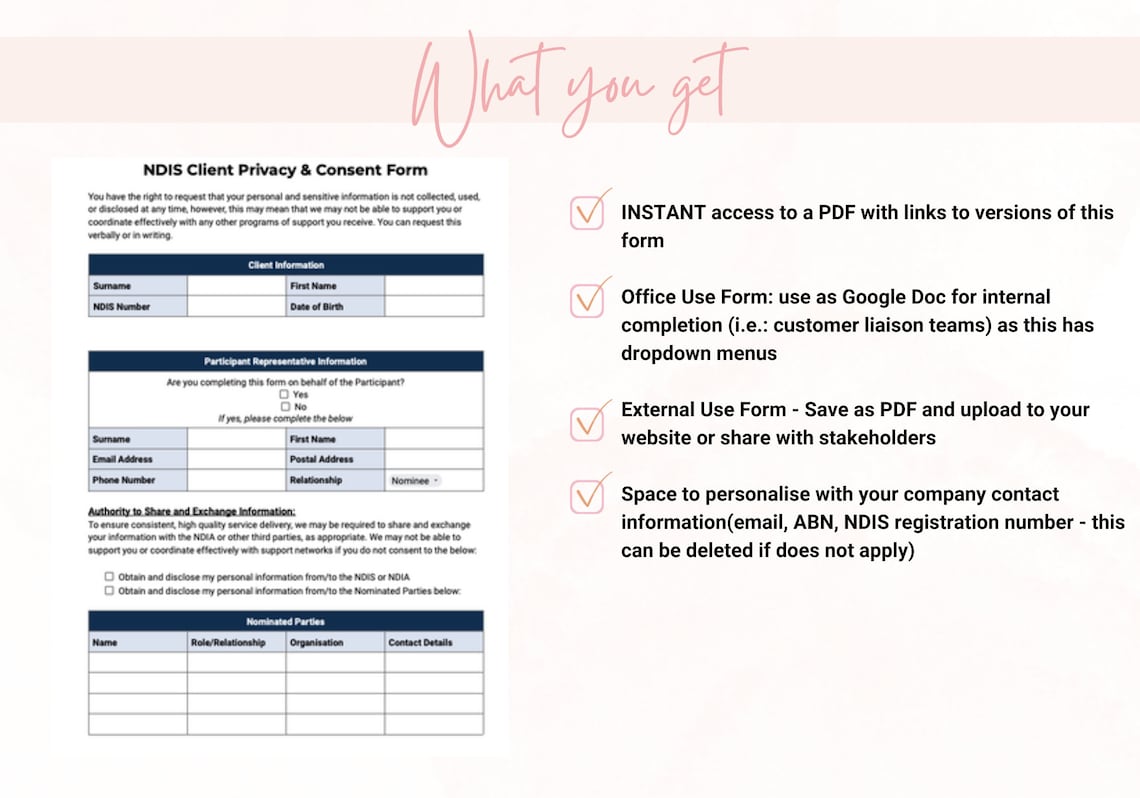 NDIS Privacy Form, NDIS Consent Form, Disability Service Provider, Sole ...