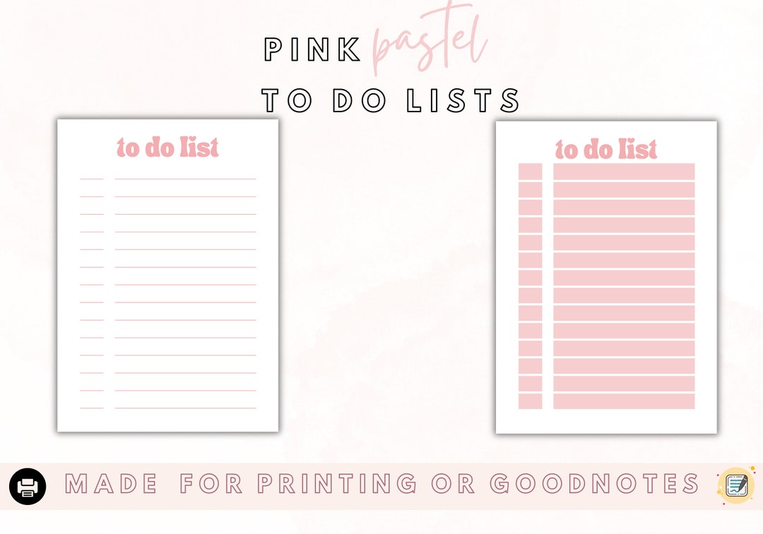 Goodnotes to do list, printable list, checklist, pink to do list, daily ...