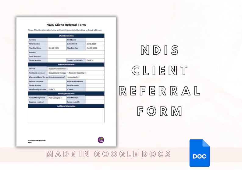 NDIS Client Referral Form, NDIS Intake, Disability Service Provider ...