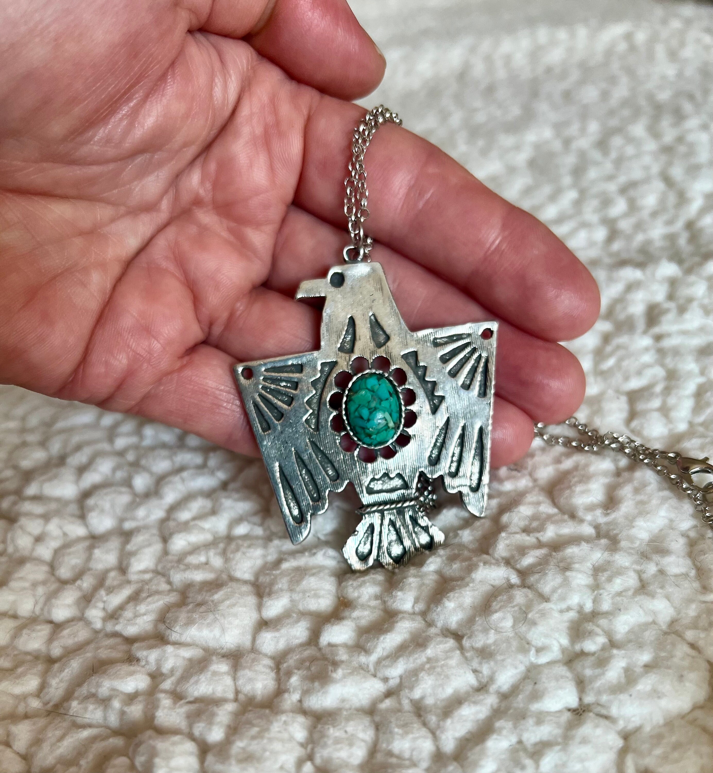 Genuine Turquoise Phoenix Pendant Necklace - Silvery Pewter (unisex) - Etsy