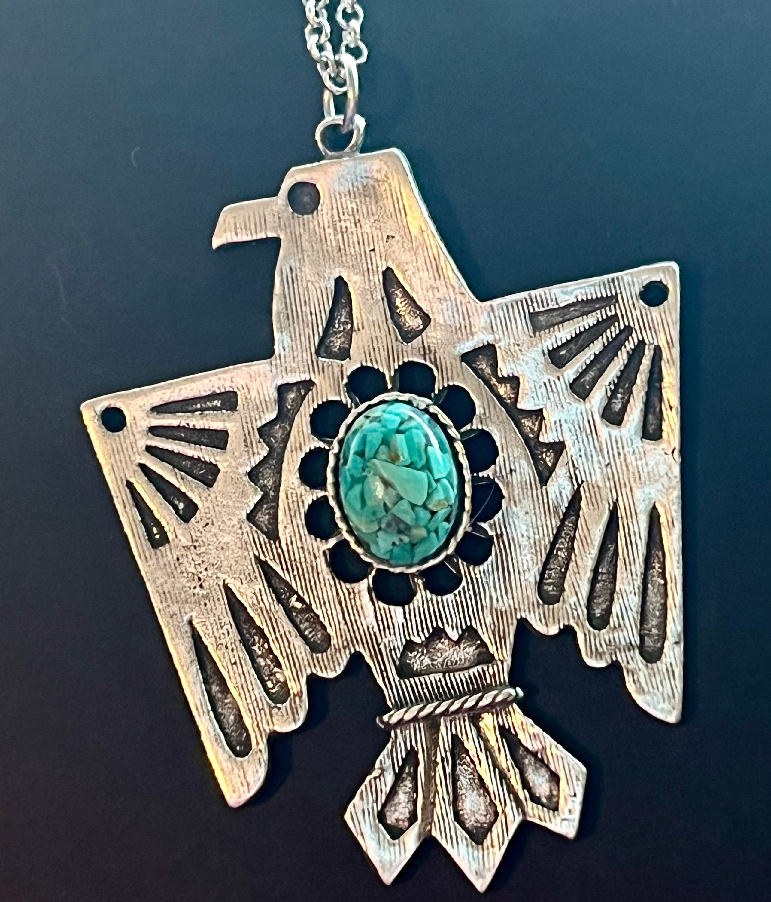 Genuine Turquoise Phoenix Pendant Necklace - Silvery Pewter (unisex) - Etsy