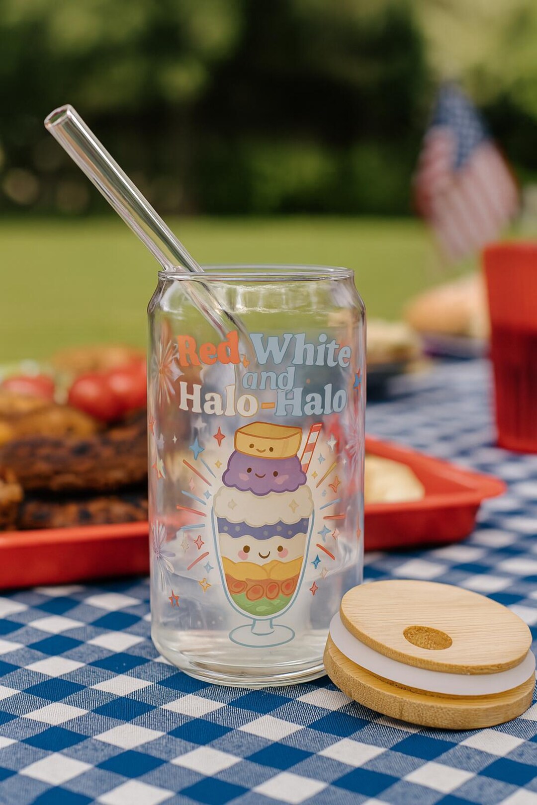 Filipino American Halo-halo Fireworks 16oz Sipper Glass Cup, Red White ...