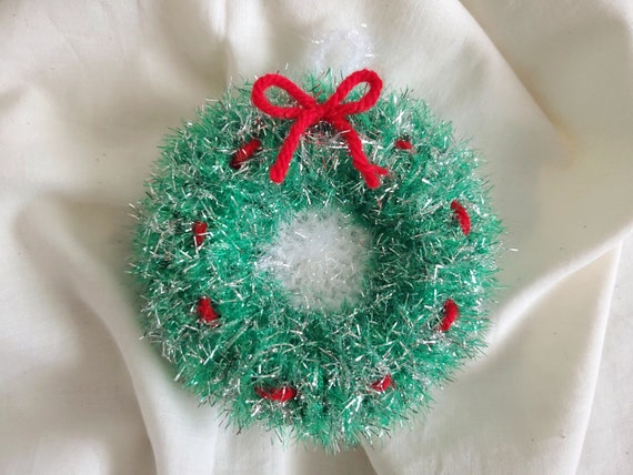 Handmade Dish Scrubby Silver Wreath Design Crocheted - Etsy