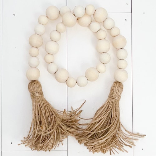 Farmhouse Wood Bead Garland Home Decor Natural Wooden Garland - Etsy