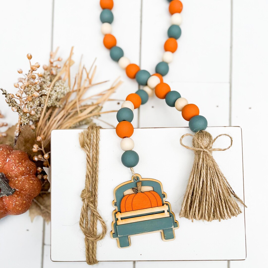 Fall Farm Truck Wood Bead Garland, Tiered Tray Decor, Beaded Garland ...