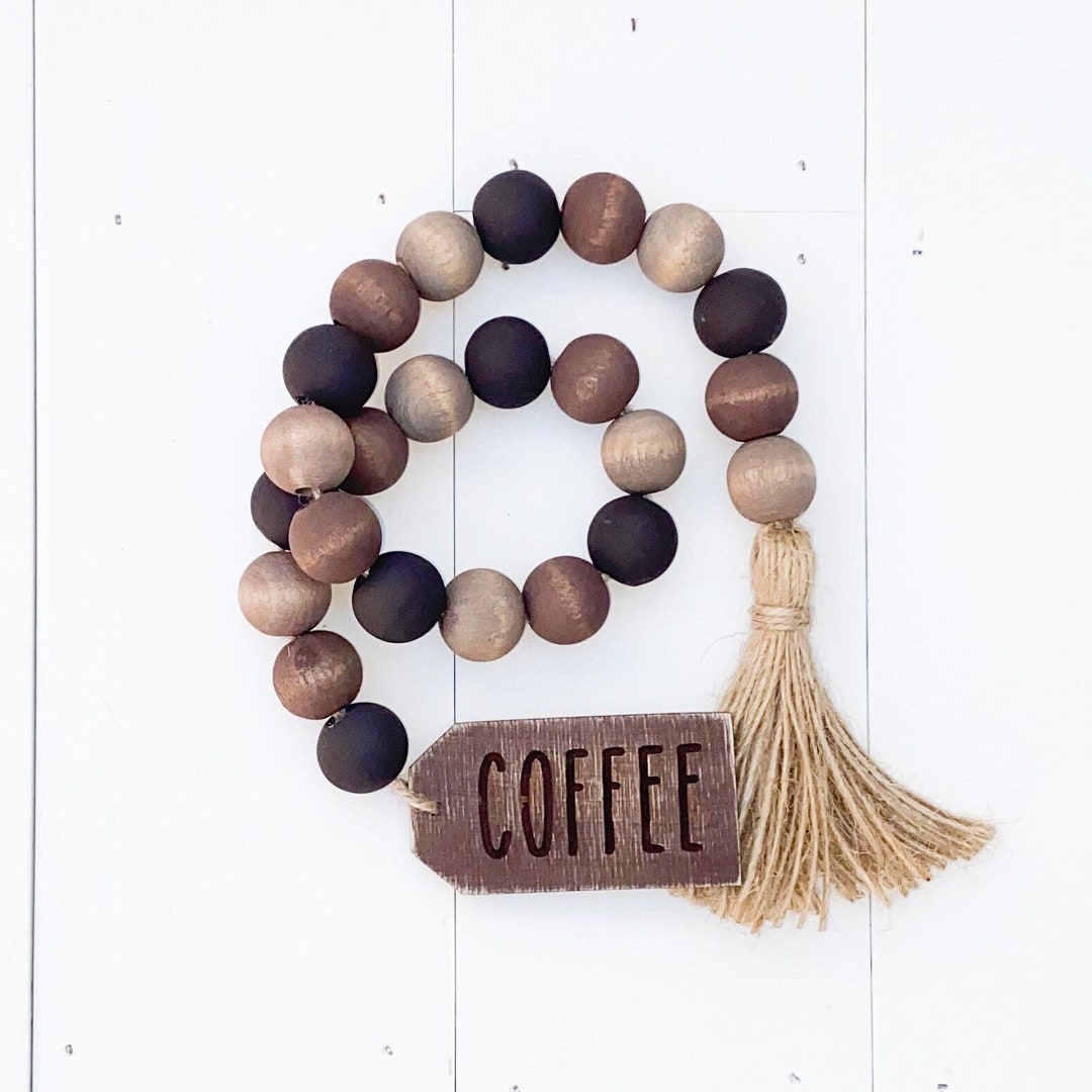 Farmhouse Coffee Wood Bead Garland, Tiered Tray Decor, Coffee Bar ...