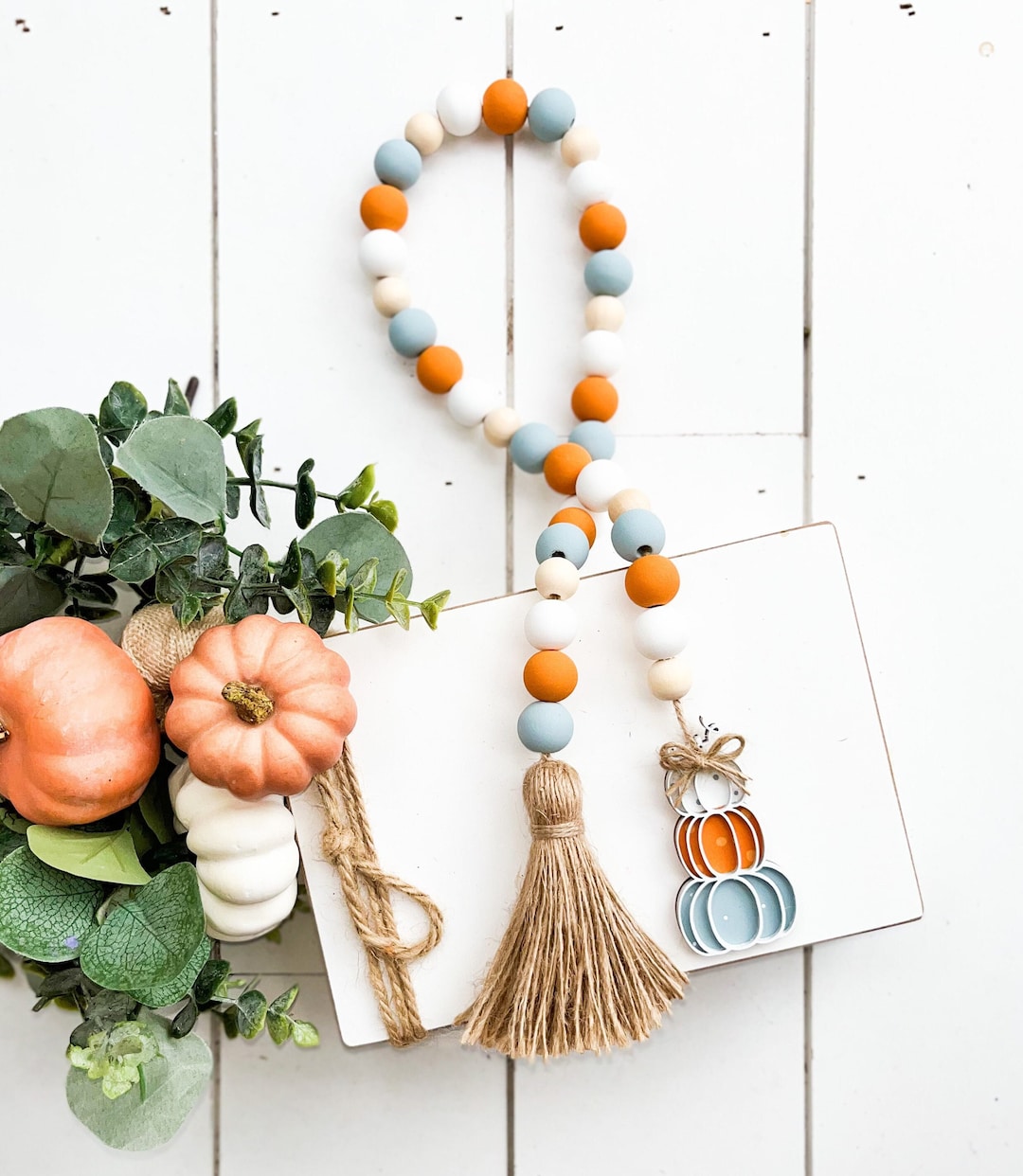 Stacked Pumpkin Wood Bead Garland, Fall Decor, Tiered Tray Decor, Home ...