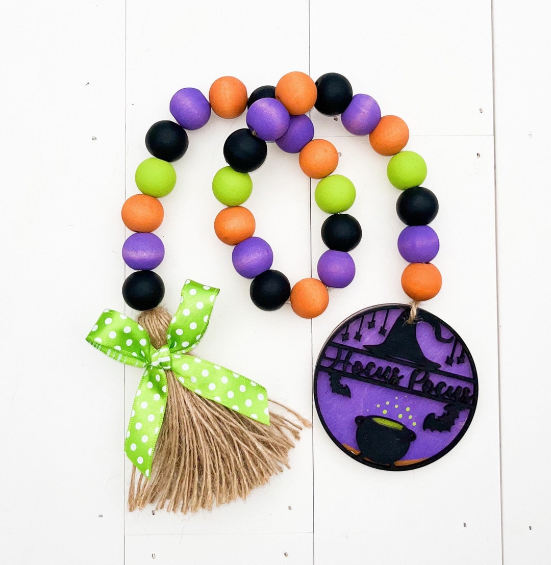 Hocus Pocus Wood Bead Garland, Halloween Tiered Tray Decor, Beaded ...