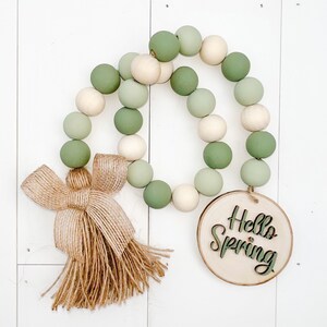 Spring Wood Bead Garland, Tiered Tray Decor, Beaded Garland, Wooden ...