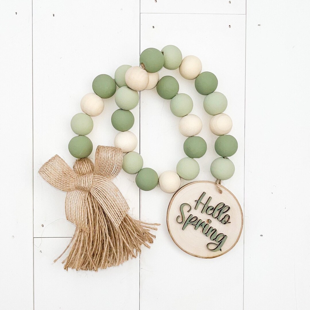 Spring Wood Bead Garland, Tiered Tray Decor, Beaded Garland, Wooden ...