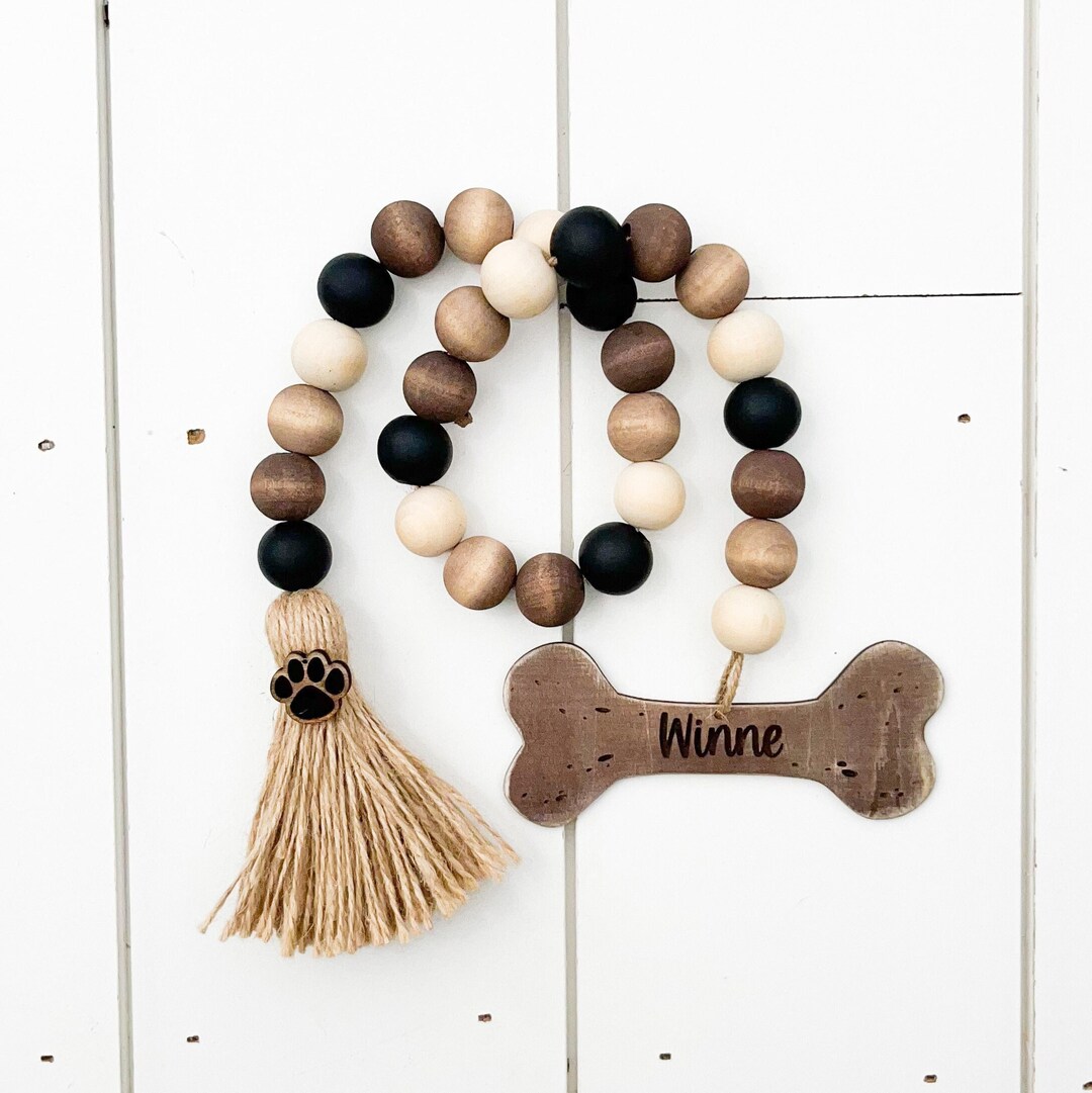 Dog Bone Wood Bead Garland, Pet Memorial, Dog Tiered Tray Decor, Dog ...