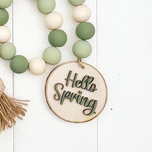 Spring Wood Bead Garland, Tiered Tray Decor, Beaded Garland, Wooden ...