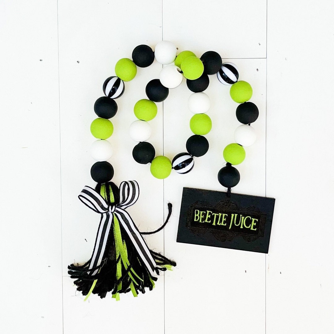 Farmhouse Beetle Juice Wood Bead Garland, Tiered Tray Decor, Halloween ...