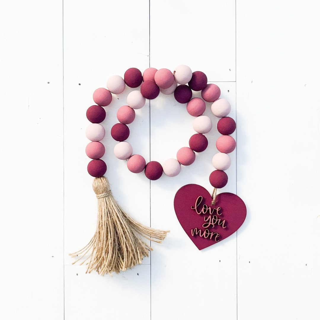 Valentines Day Wood Bead Garland, Valentine Tiered Tray Decor, Beaded ...